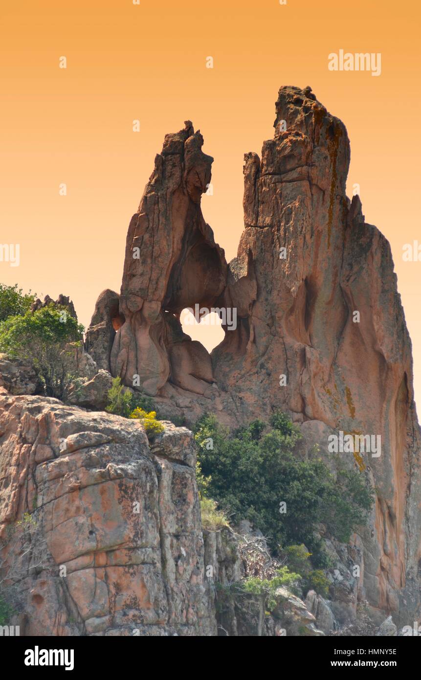 Heart shaped rock formation. Les Calanches, volcanic red rocks ...