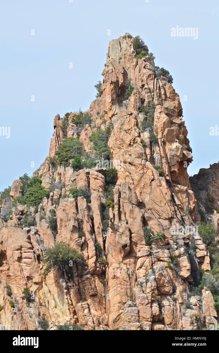 Les Calanches, volcanic red rocks formations mountains, Piana, Corsica ...