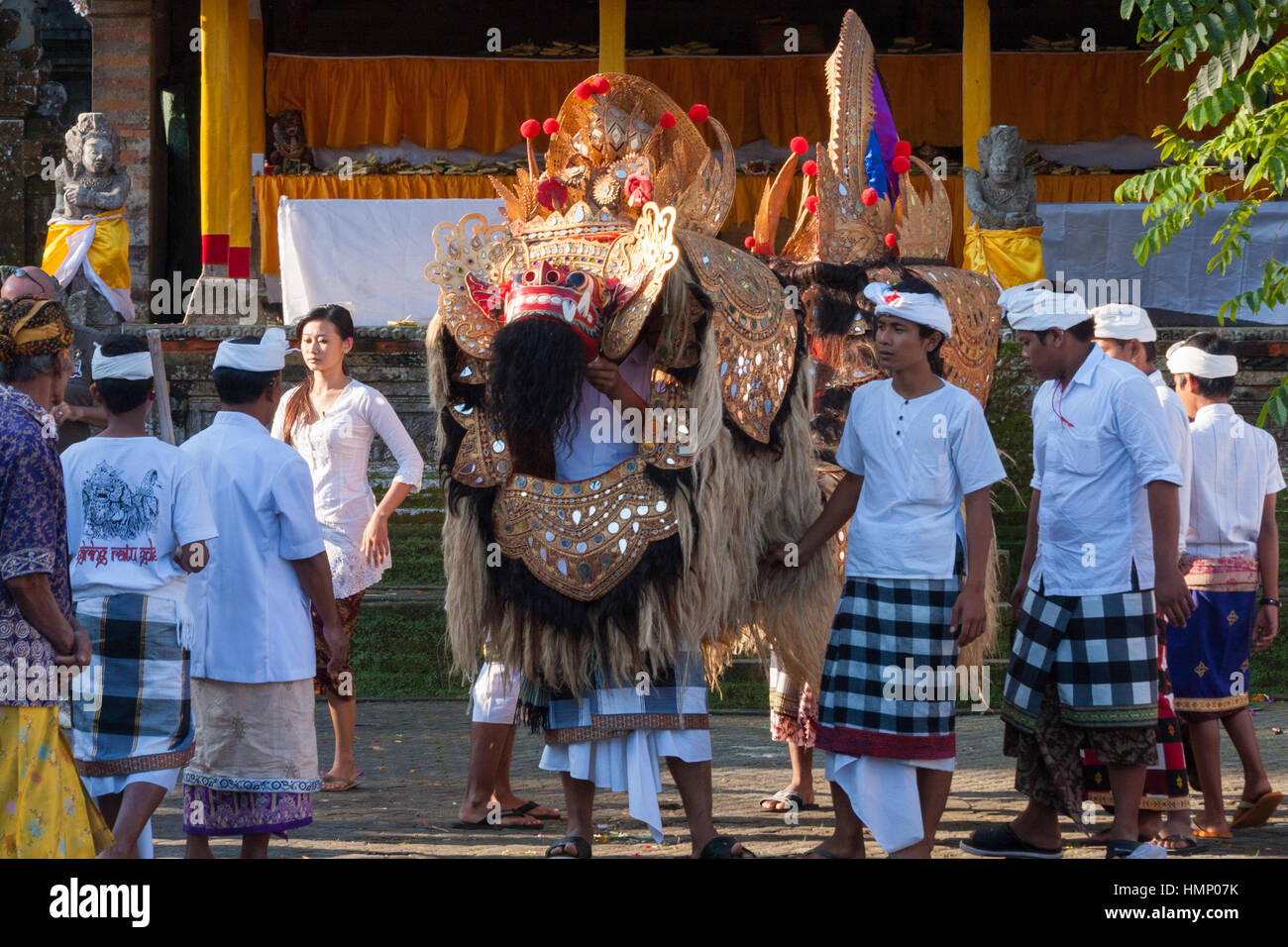 The mythical Barong being paraded through a village in Bali, Indonesia ...