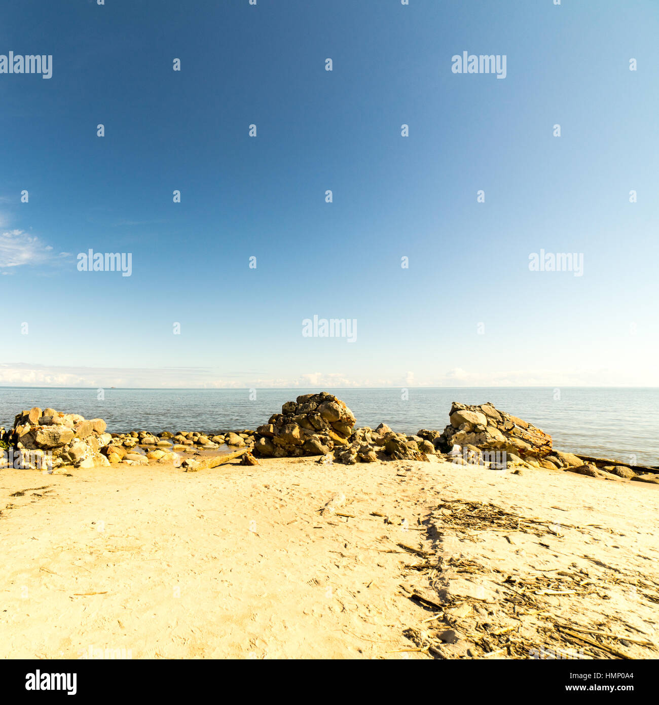 beach skyline with sand and perspective with clouds - square image ...