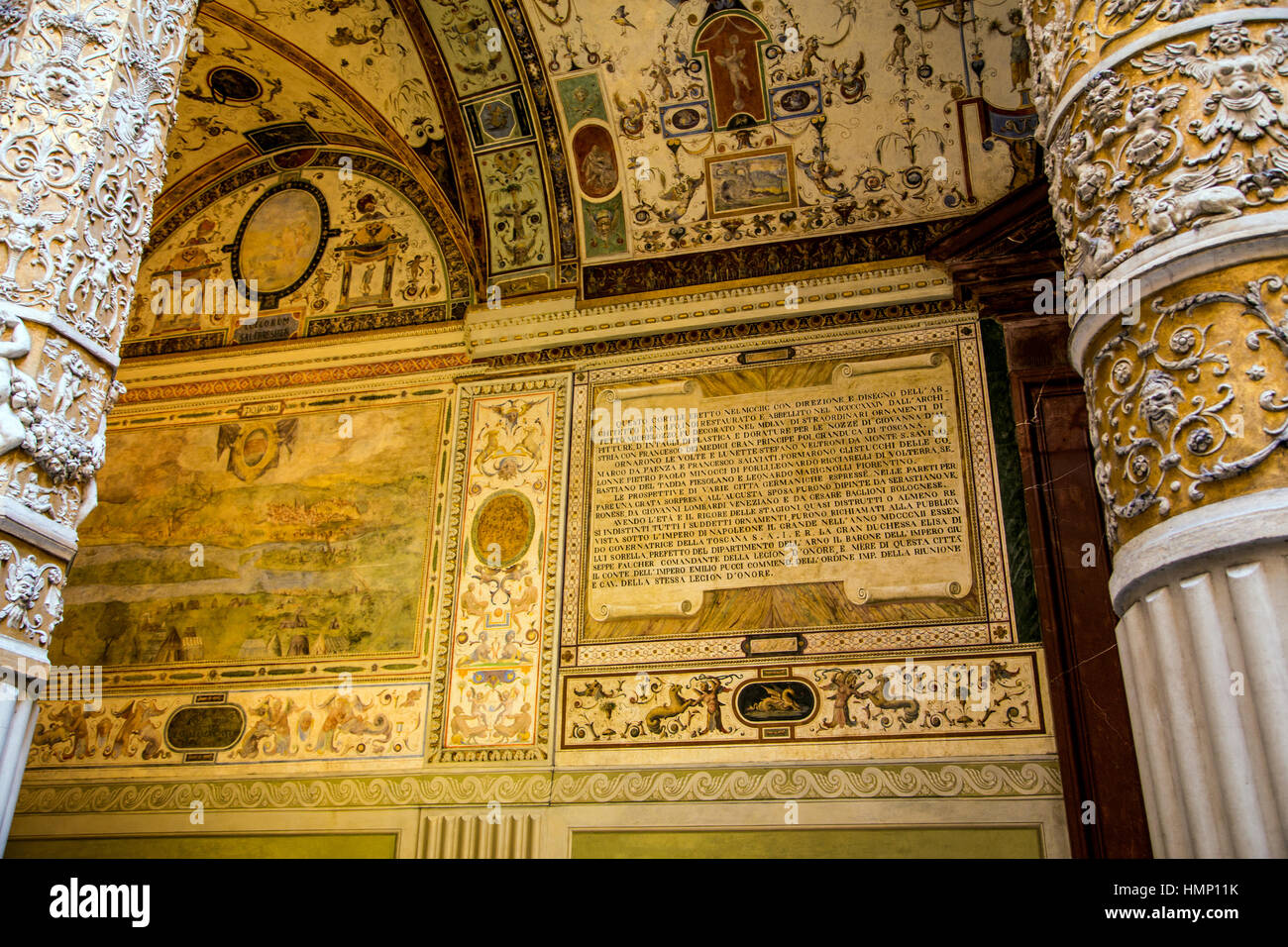 Frescoes in the first courtyard of Palazzo Vecchio in Florence Italy ...
