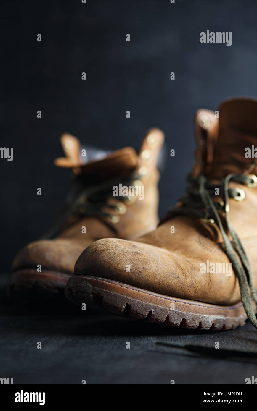 Old leather boots Stock Photo - Alamy