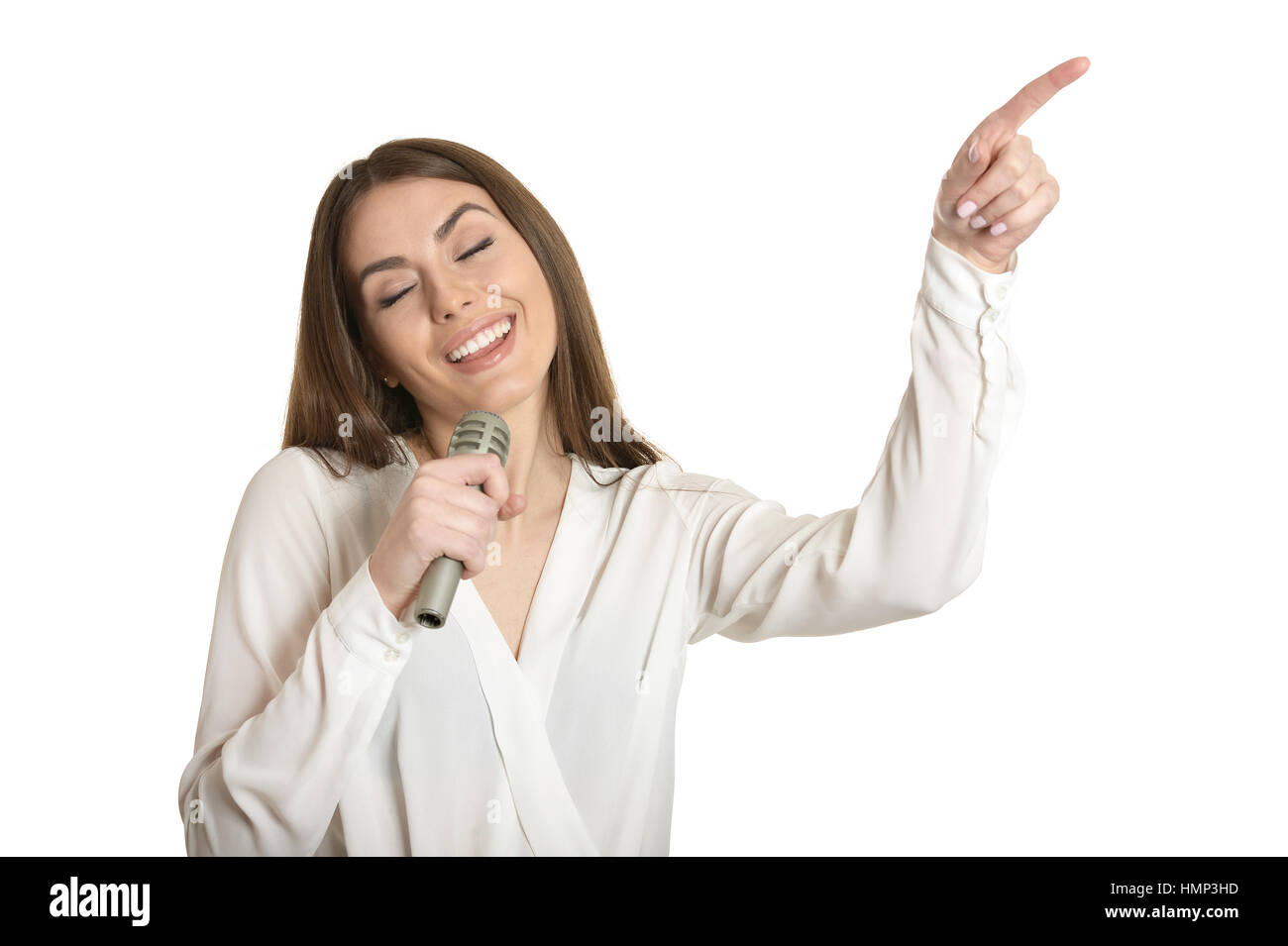young woman with microphone Stock Photo - Alamy