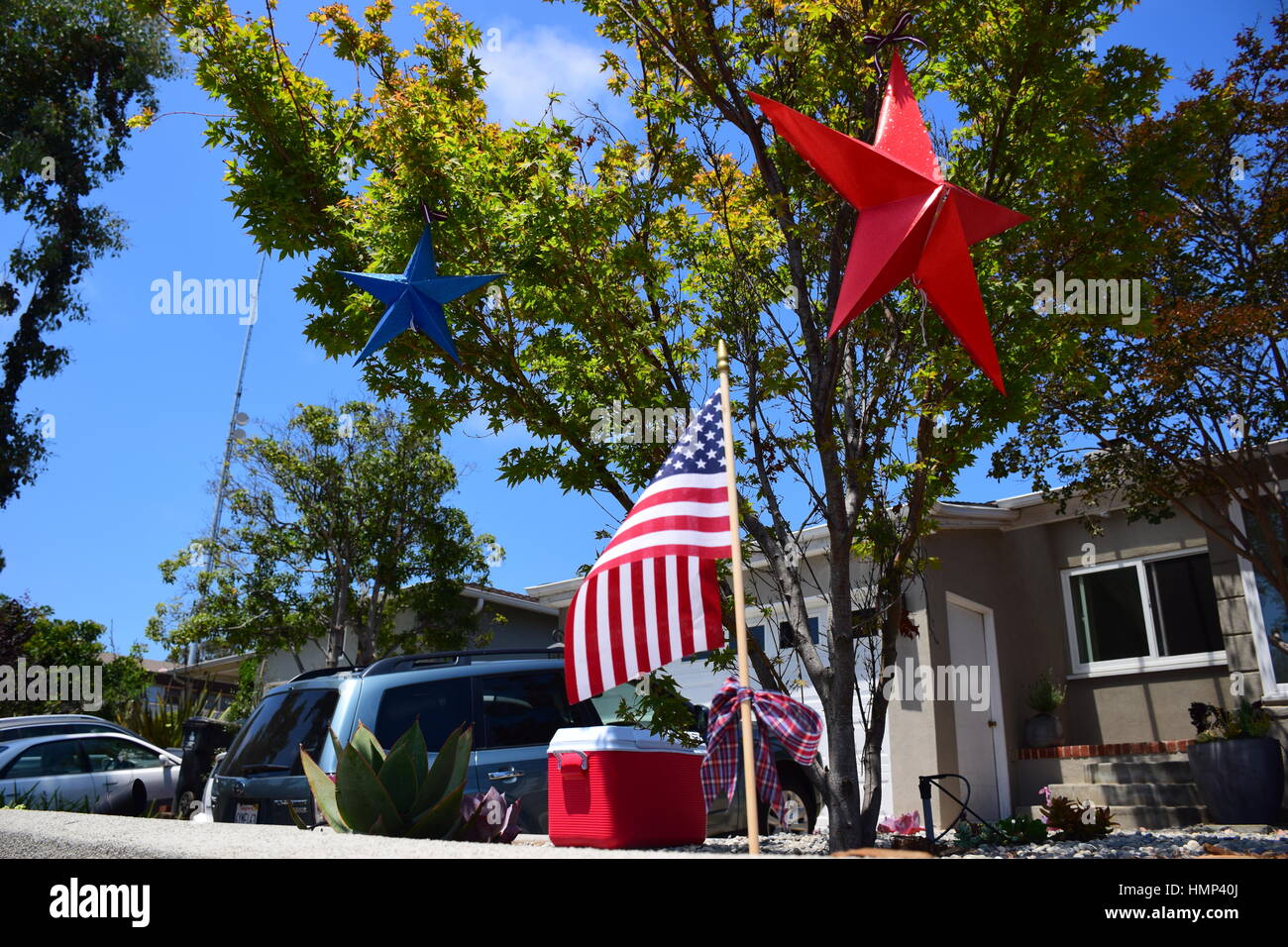 American flag outside home hi-res stock photography and images - Alamy