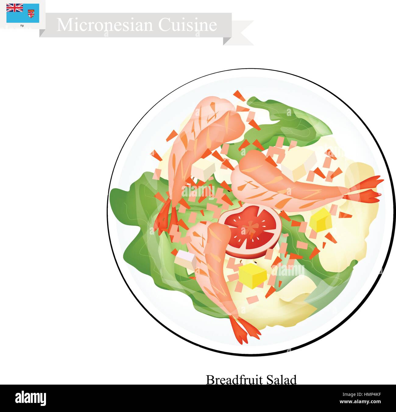 Micronesian Cuisine, Illustration of Breadfruit Salad with Shimp ...