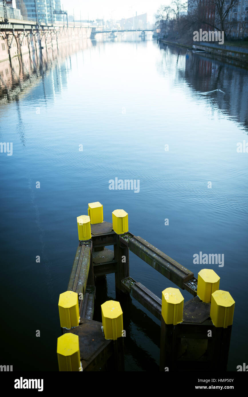 BERLIN, GERMANY - JANUARY 22, 2017: View of Spree river canal through ...