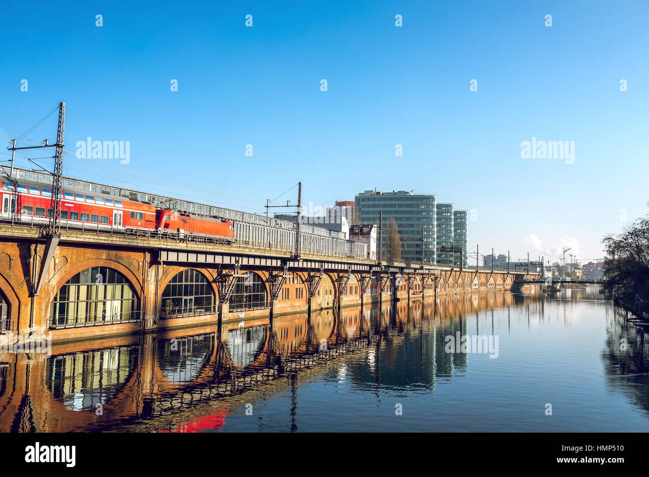 BERLIN, GERMANY - JANUARY 22, 2017: View of Spree river canal through ...
