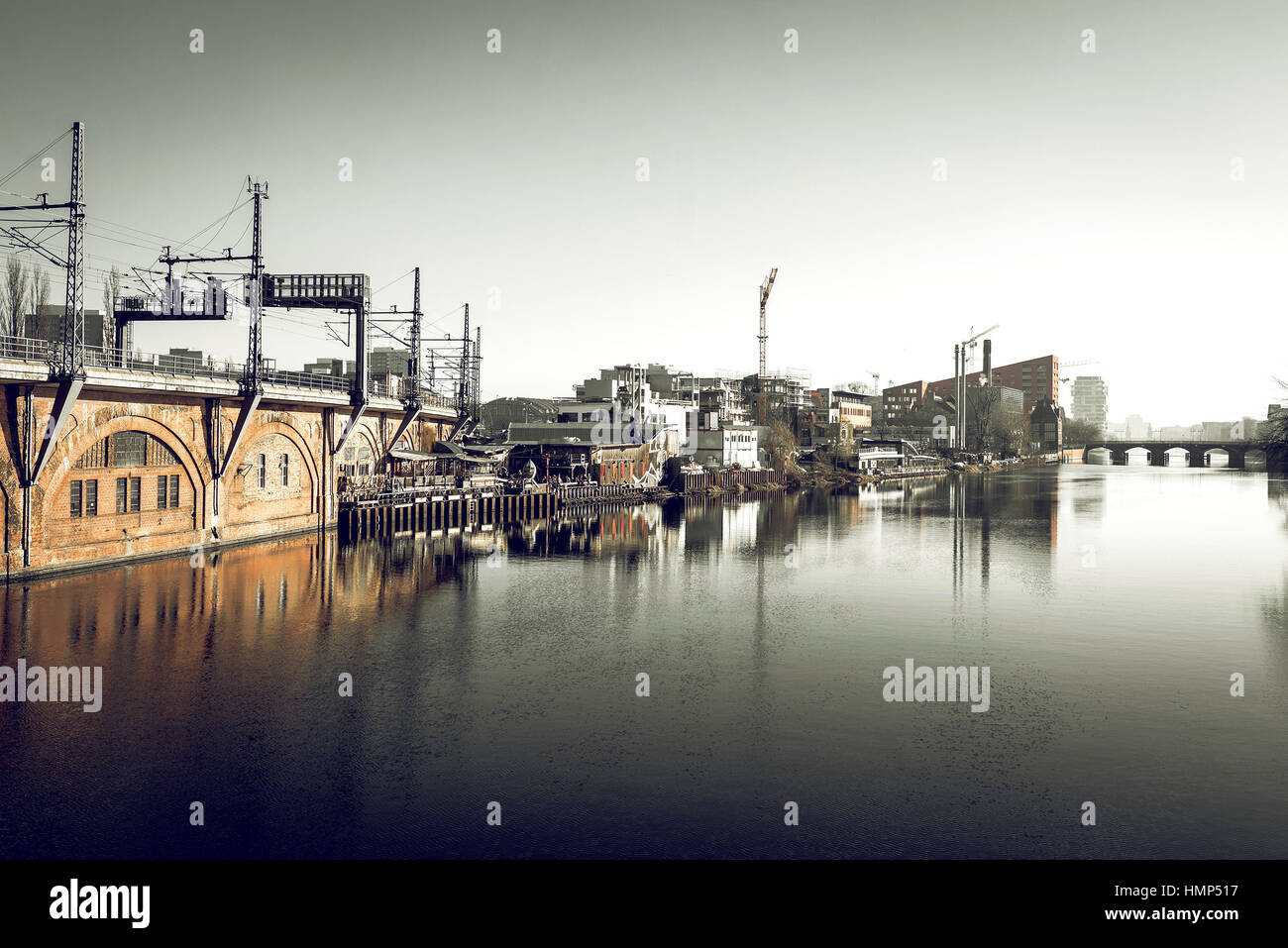 BERLIN, GERMANY - JANUARY 22, 2017: View of Spree river canal through ...