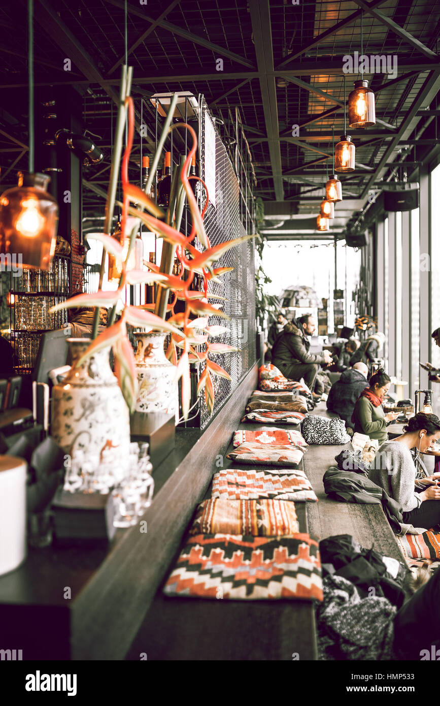Berlin, Germany - January 23, 2017: Popular rooftop Monkey bar interior ...