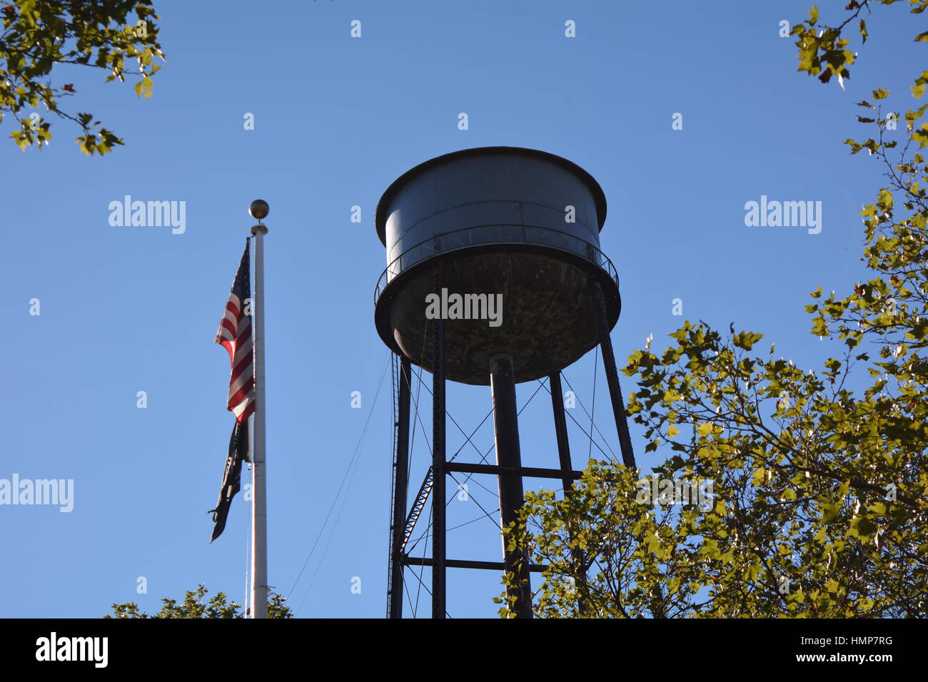Water Tower and American Flag Stock Photo - Alamy
