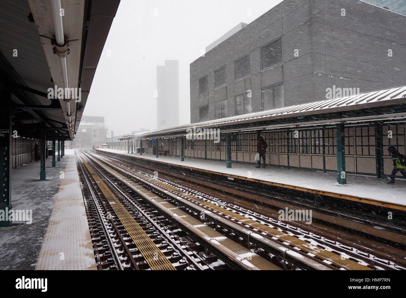 Elevated Subway Platform During Snow Storm Stock Photo - Alamy