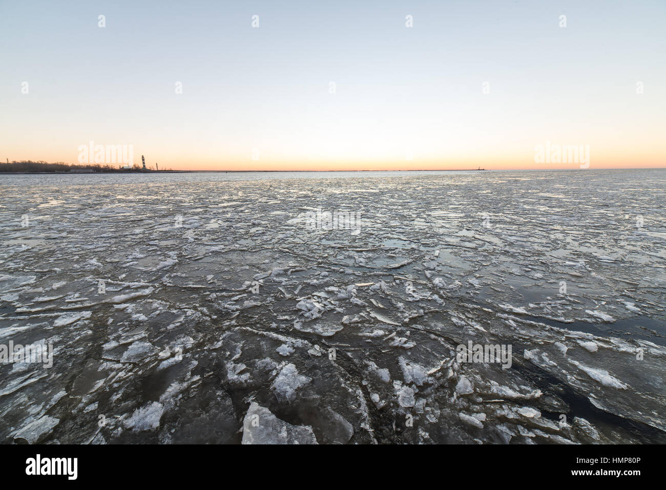 sunset over frozen sea with ice blocks and dramatic colorful sky Stock ...