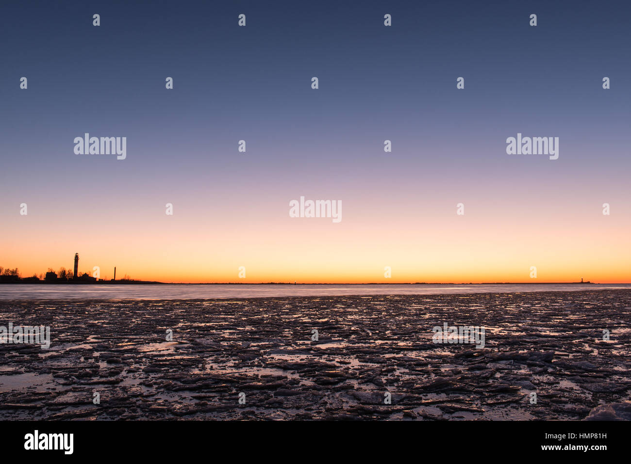 sunset over frozen sea with ice blocks and dramatic colorful sky Stock ...