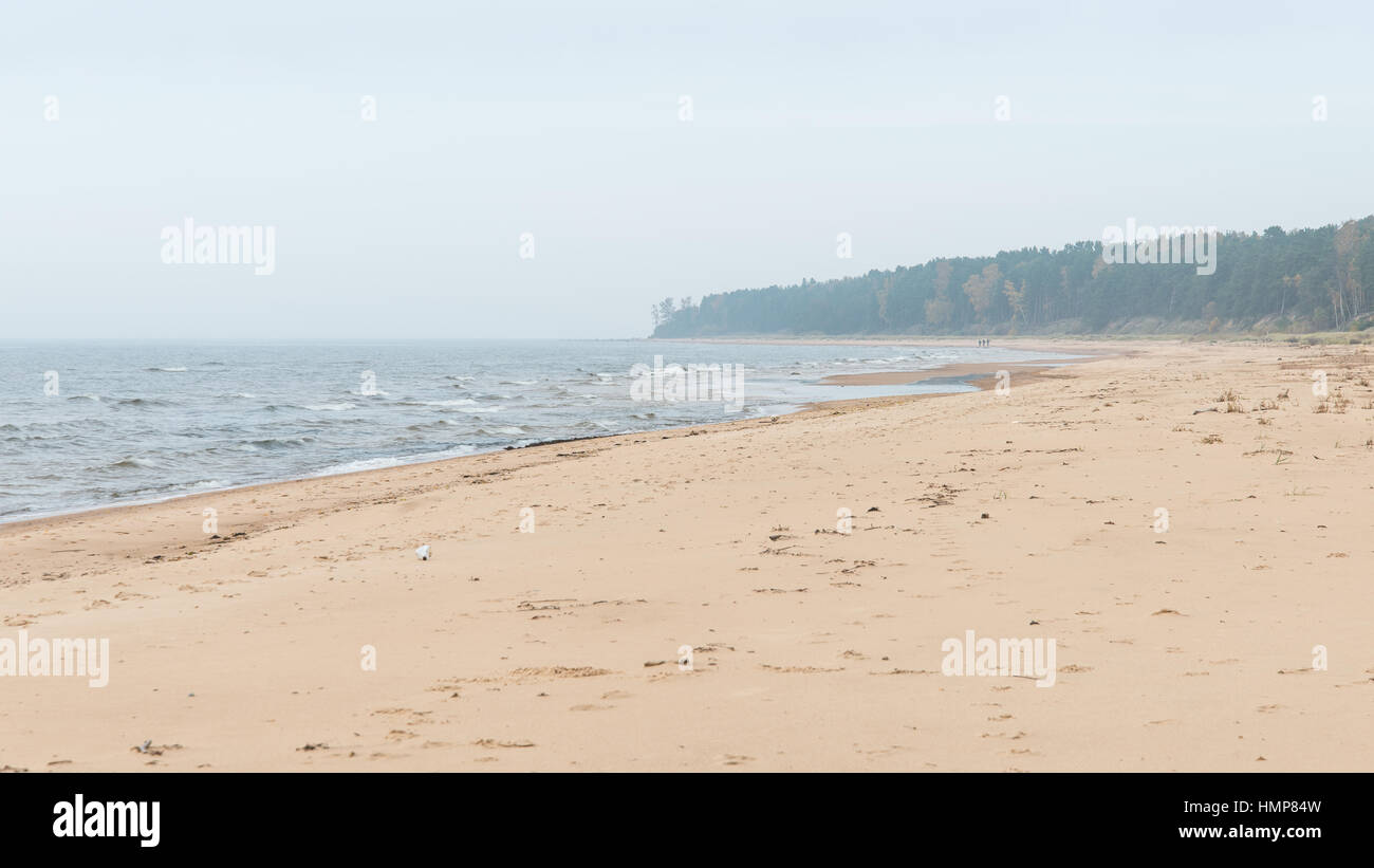 Shoreline of Baltic sea beach with rocks and sand dunes under clouds ...