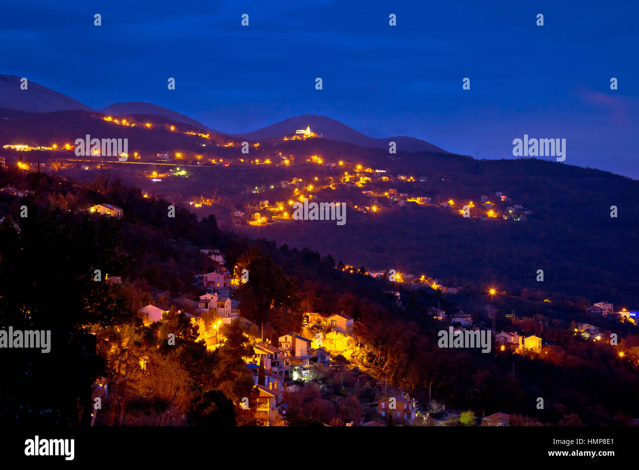 Ucka mountain village evening view, Kvarner bay of Croatia Stock Photo ...