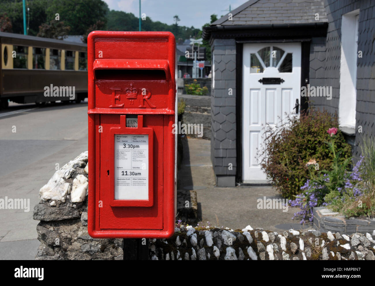 Red post box and cottage in the Welsh town of Porthmadog Stock Photo ...
