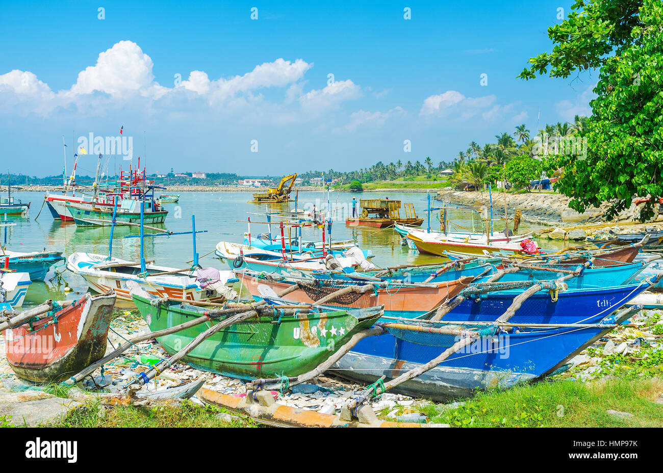 MIRISSA, SRI LANKA - DECEMBER 3, 2016: The old catamaran boats at shore ...
