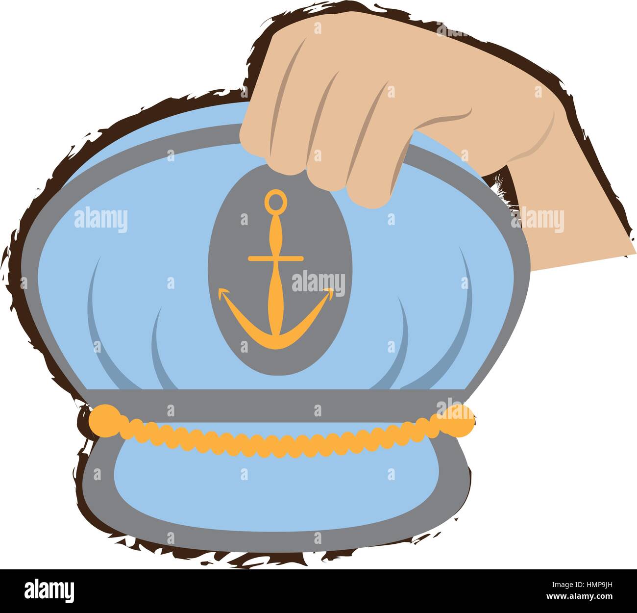 hand holding marine cap captain boat with anchor doodle vector ...