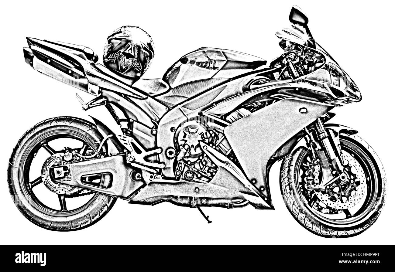 Motorcycle drawing on white Stock Photo - Alamy