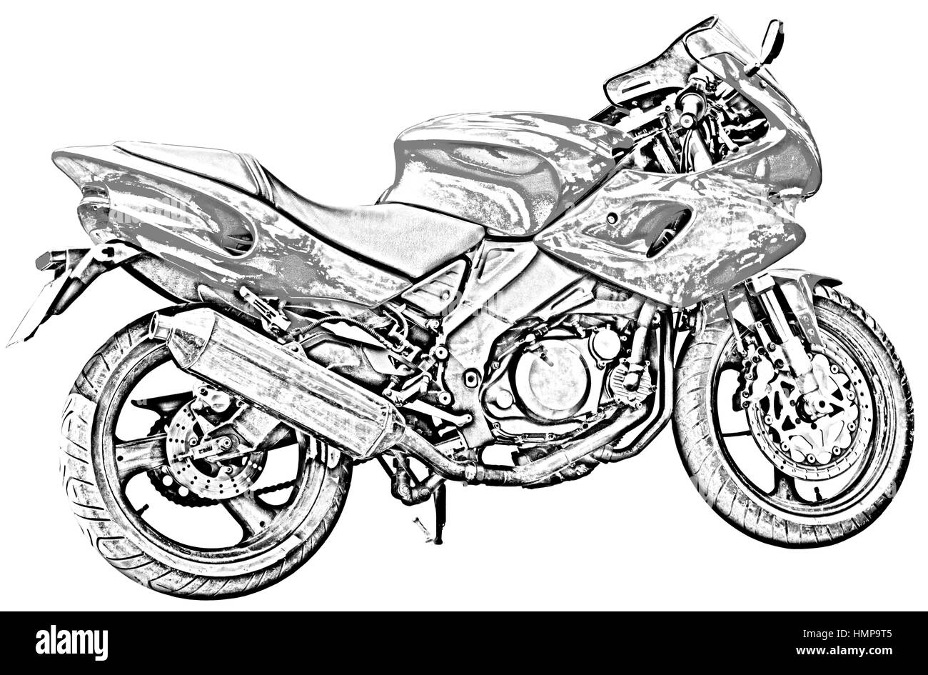 Motorcycle drawing on white Stock Photo - Alamy