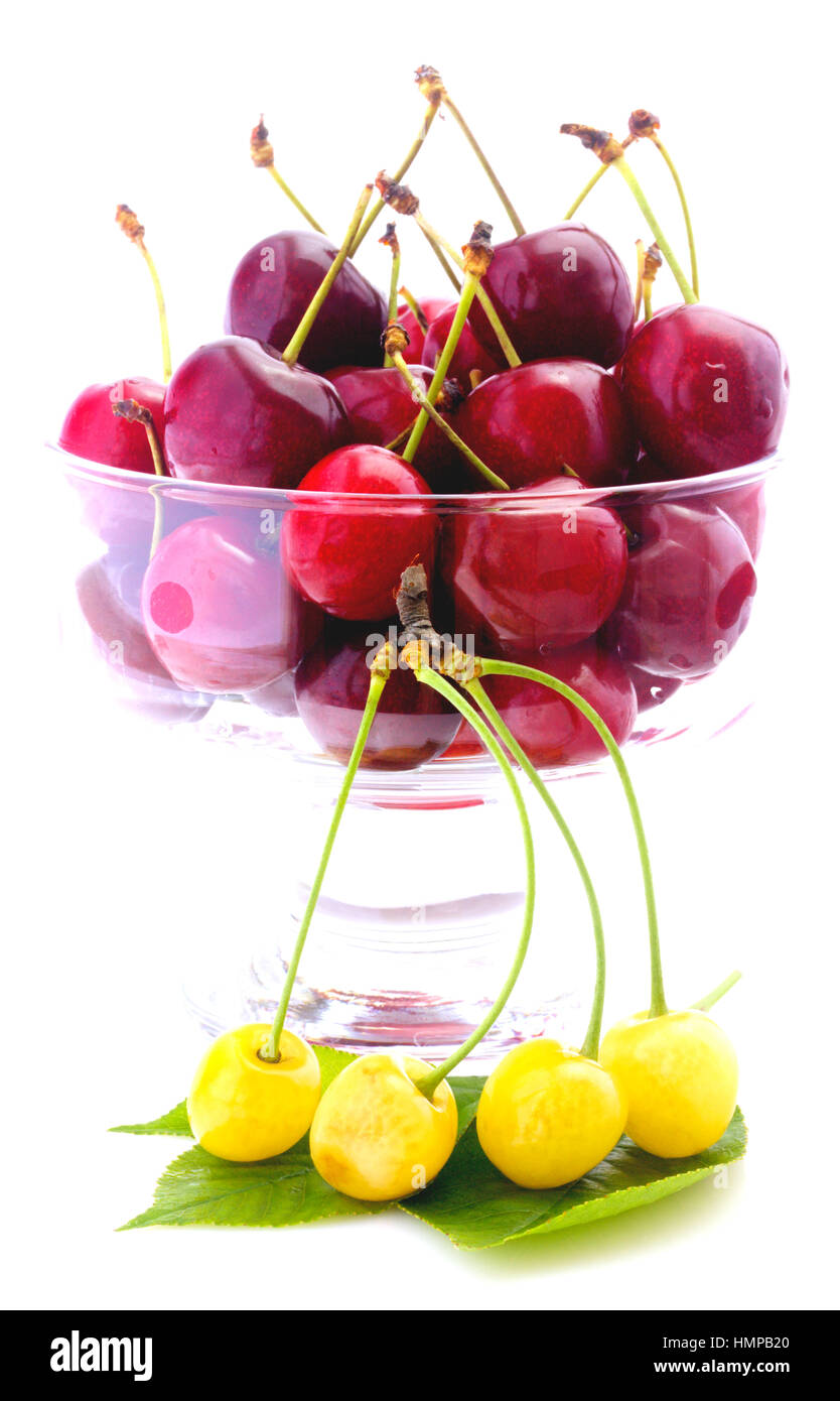 Cherries in bowl isolated on white background Stock Photo - Alamy