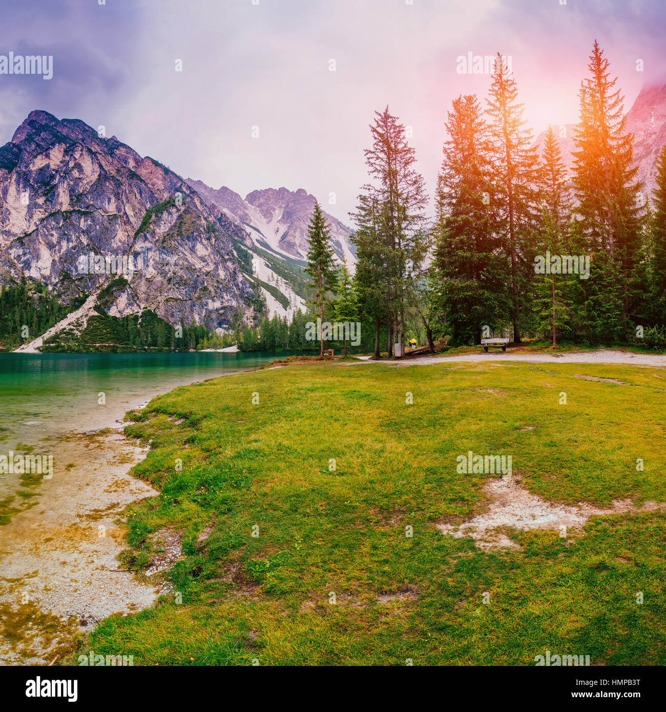 Mountain lake between by mountains Stock Photo - Alamy
