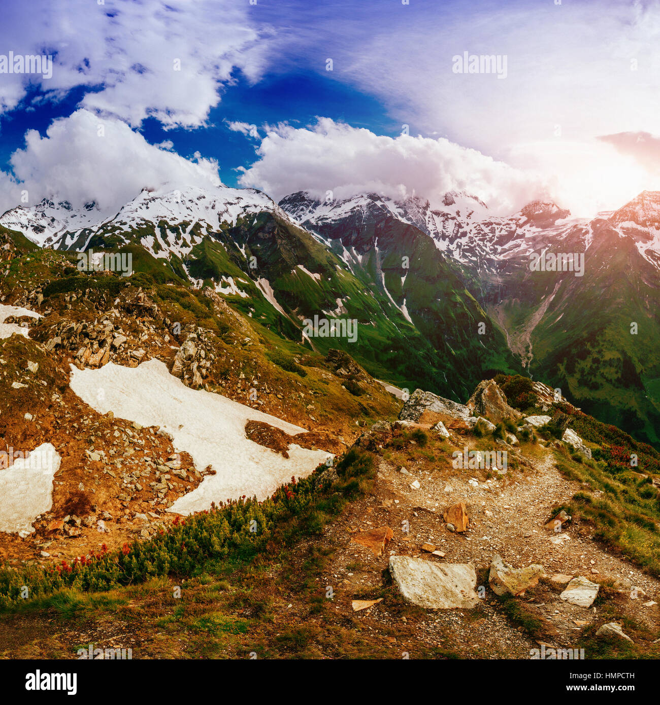 Fantastic landscape almost snow-capped mountains Stock Photo - Alamy