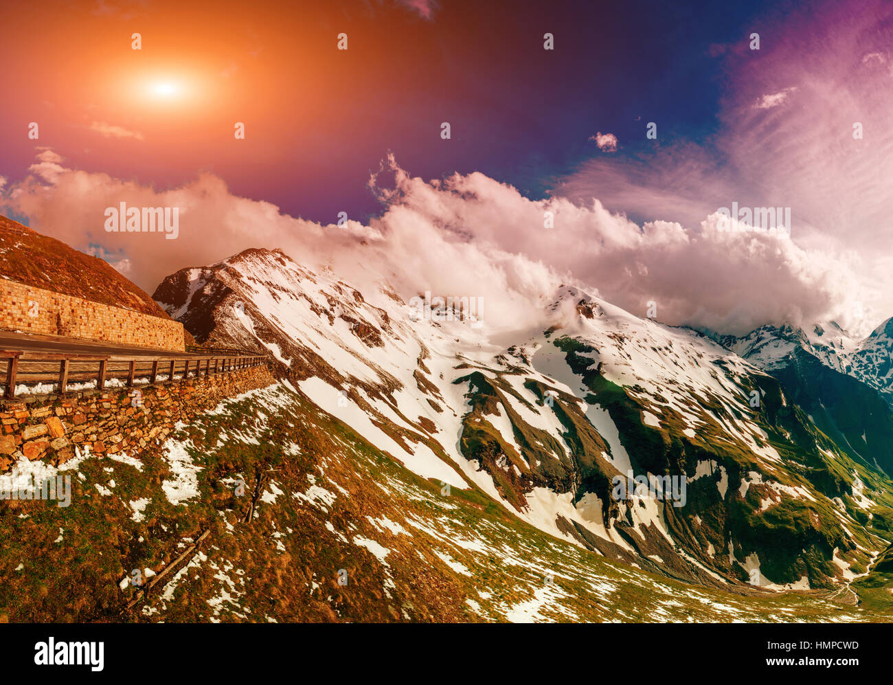 Fantastic landscape almost snow-capped mountains Stock Photo - Alamy