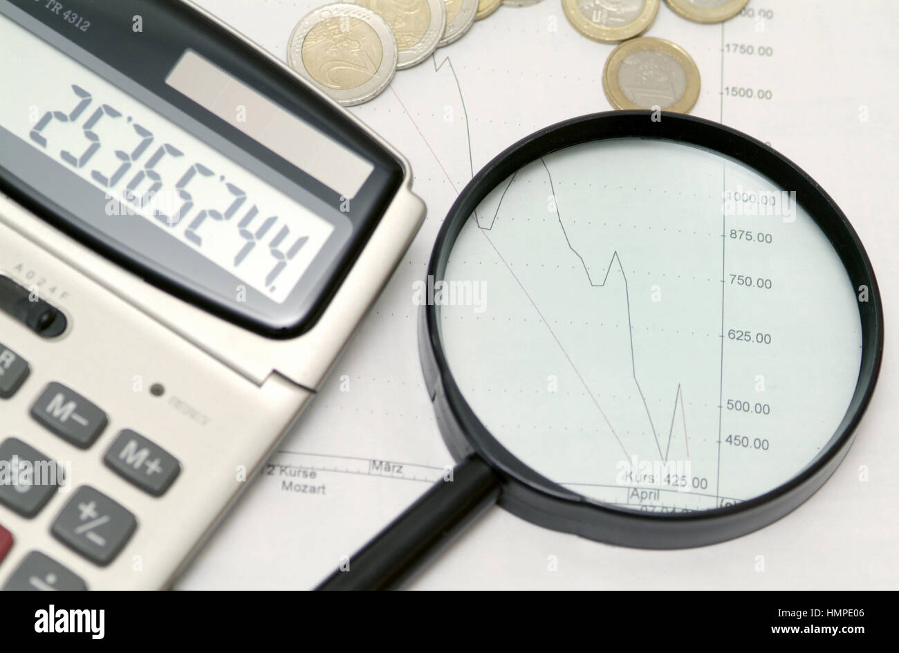 Stock market under magnifier Stock Photo - Alamy