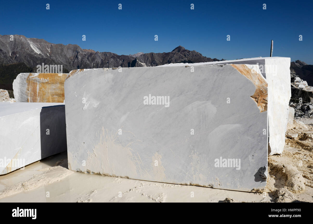 Blocks of Marble at Fantiscritti Marble caves of Carrara and view of ...