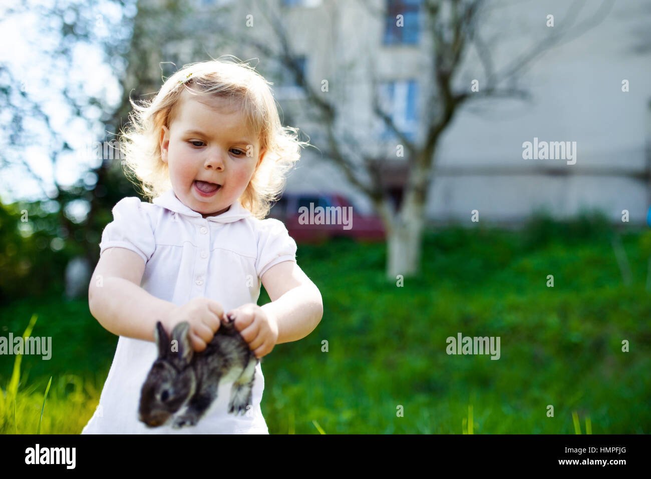 child with a rabbit Stock Photo - Alamy