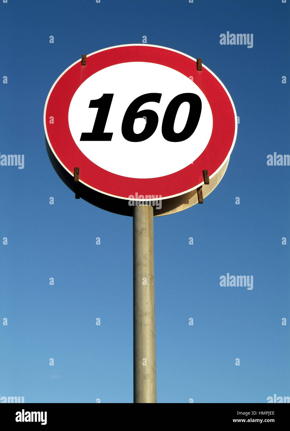 Traffic sign, speed restriction 160km|h Stock Photo - Alamy