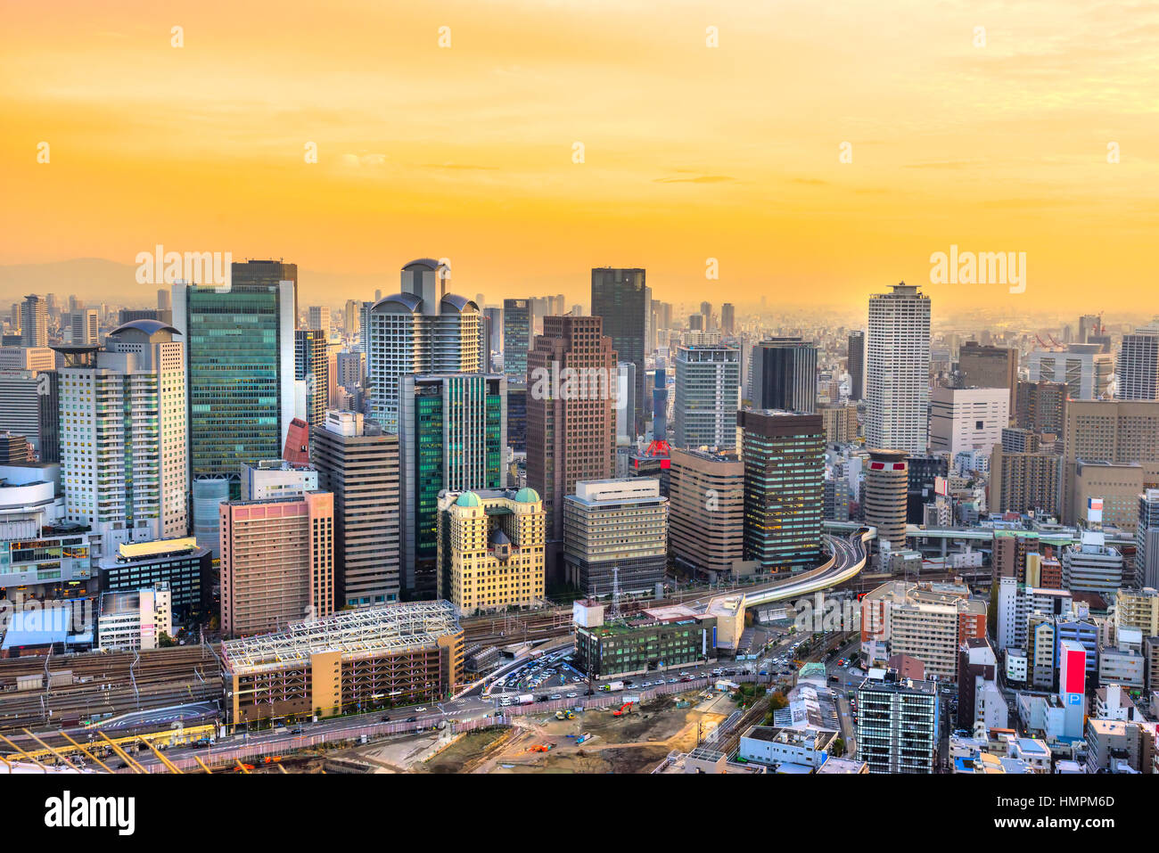 Aerial view of Osaka at sunset, Japan Stock Photo - Alamy