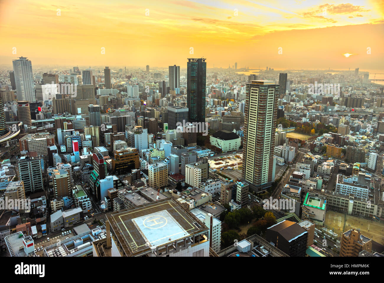 Aerial view of Osaka at sunset, Japan Stock Photo - Alamy