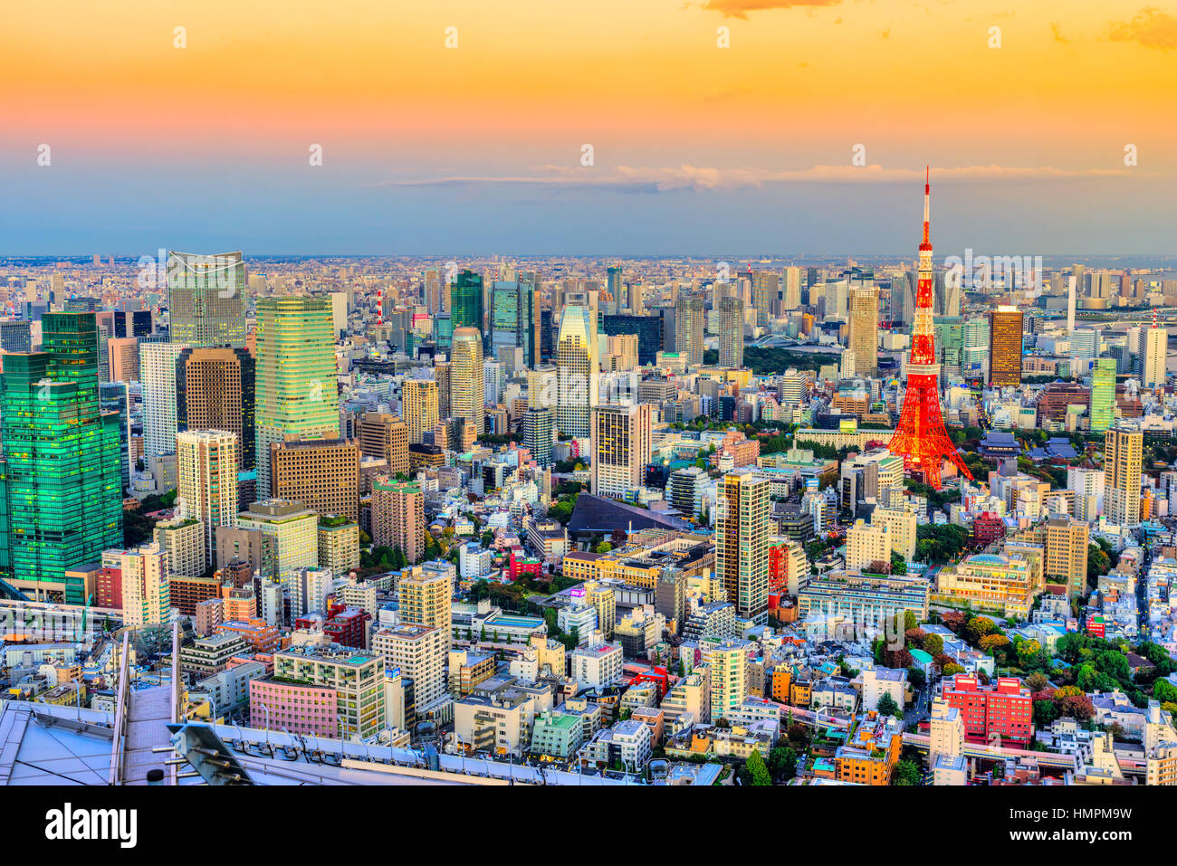 Skyline of Tokyo witj the Tokyo Tower at blue hour. Japan Stock Photo ...