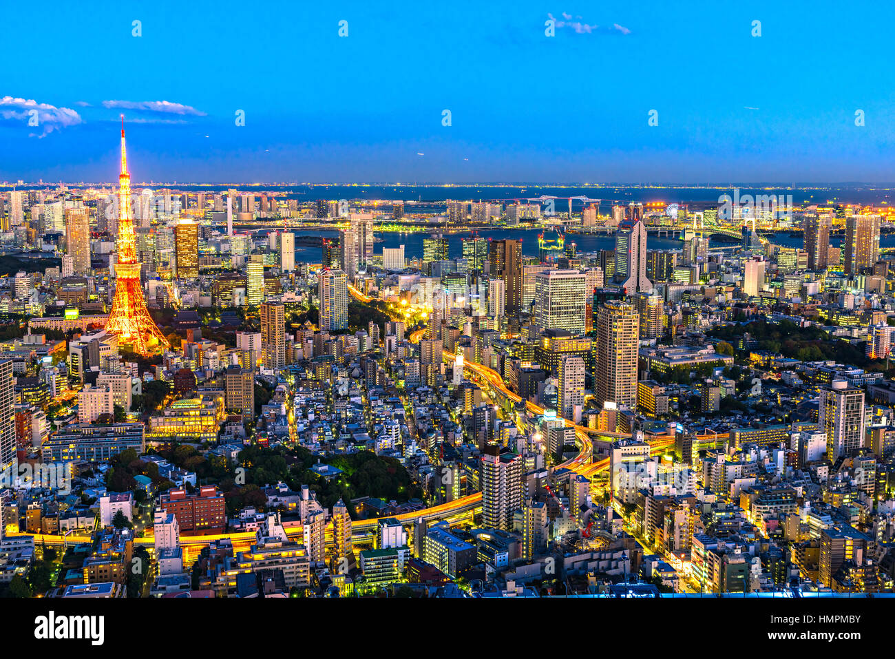 Skyline of Tokyo witj the Tokyo Tower at blue hour. Japan Stock Photo ...