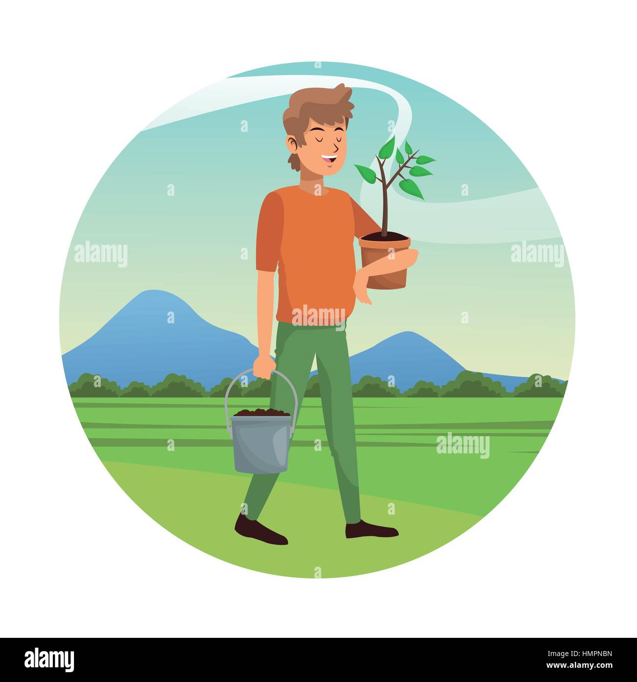 Man holding small tree soil Stock Vector Images - Alamy
