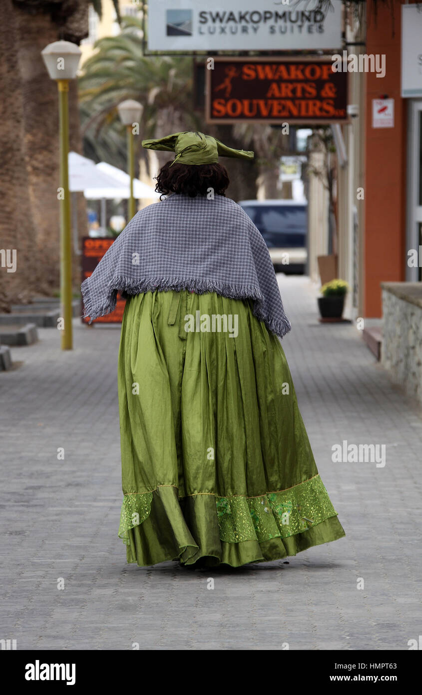 Herero woman wearing traditional dress at Swakopmund in Namibia Stock ...