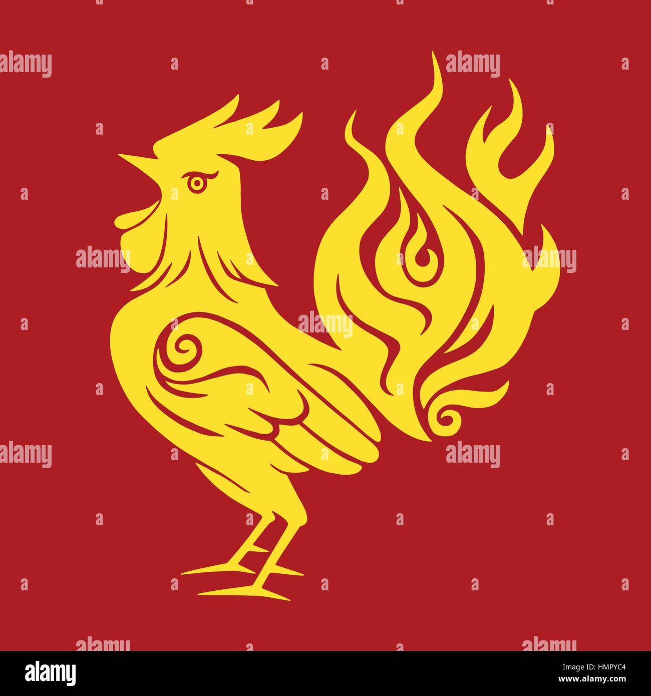 Fire Rooster Chinese New Year Symbol. Red and Yellow Color Stock Vector ...