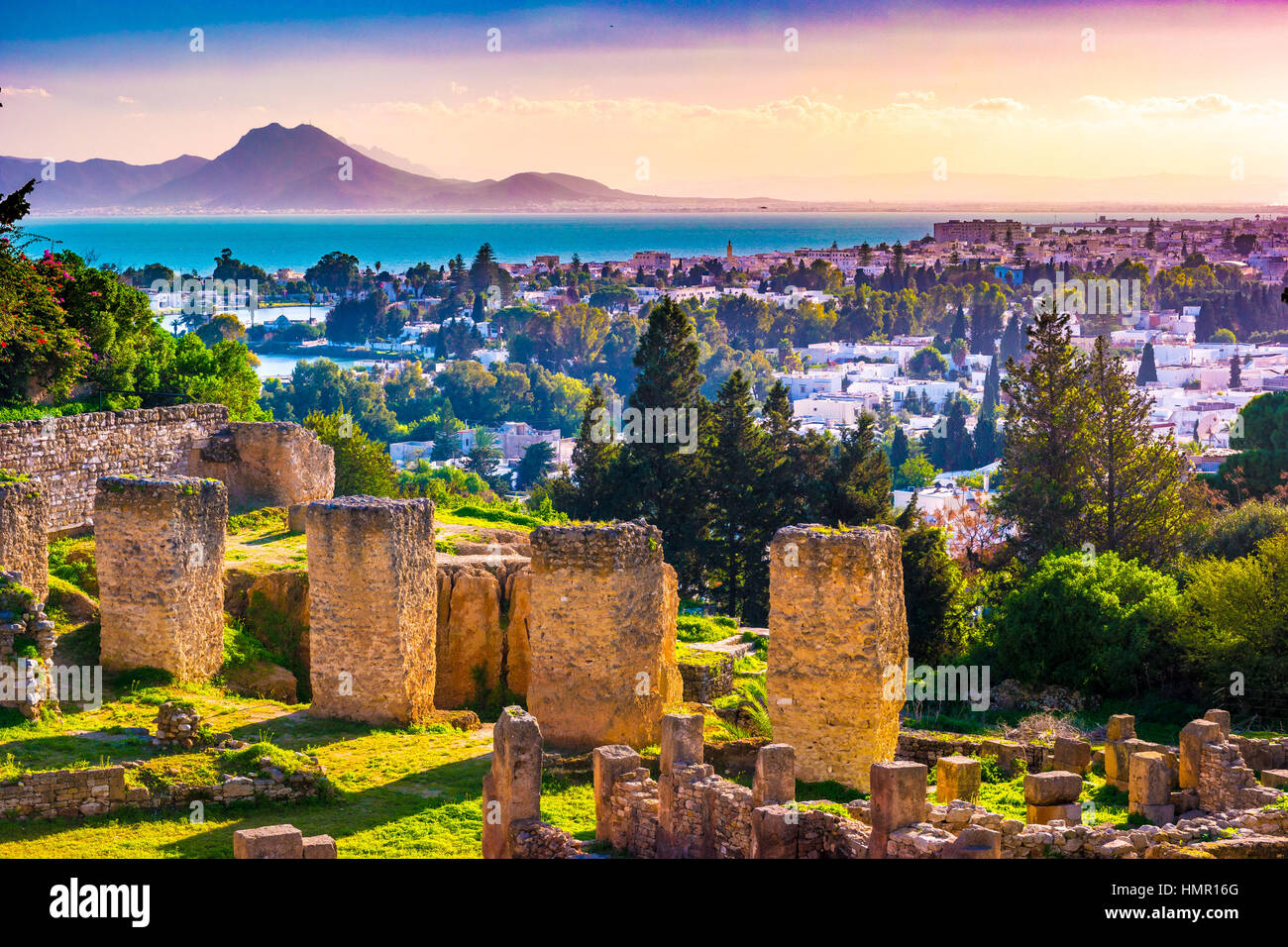 View from hill Byrsa with ancient remains of Carthage and landscape ...