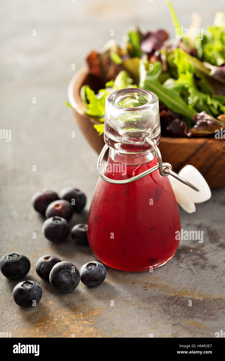 Blueberry vinaigrette salad dressing in small bottle Stock Photo - Alamy