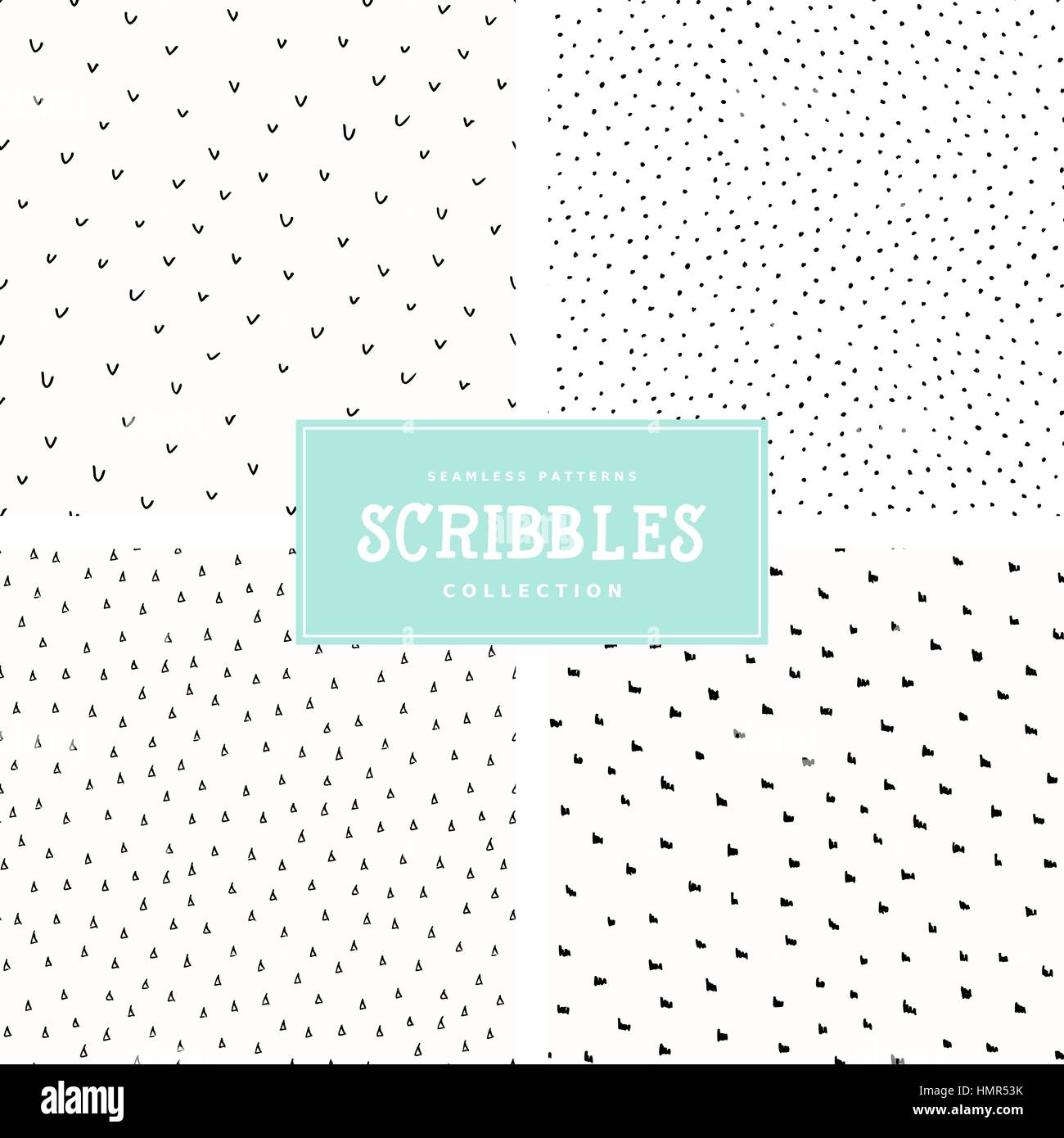 A set of four abstract seamless repeating patterns in black and white ...