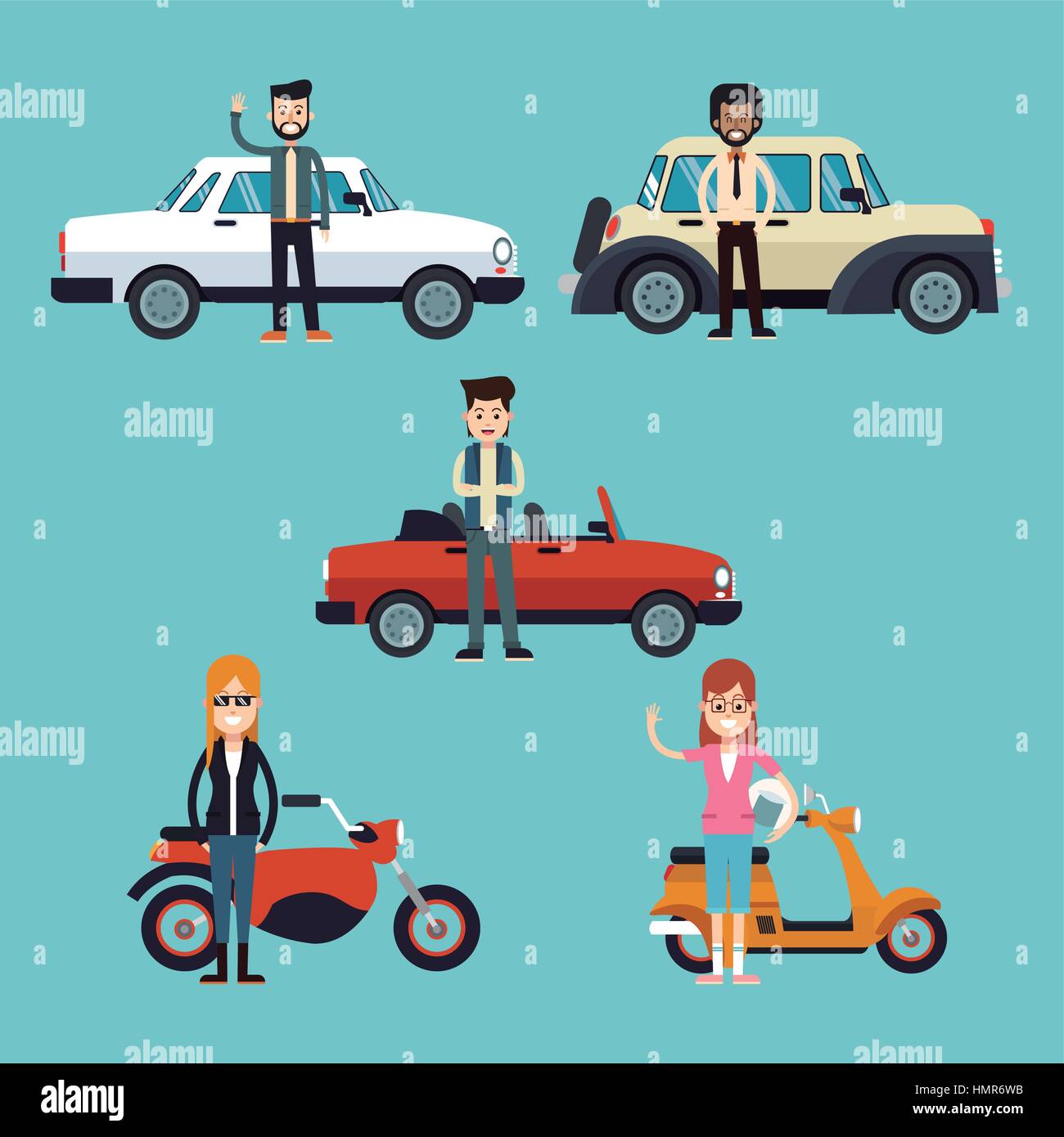 group people with motorcycle and car luxury Stock Vector Image & Art ...