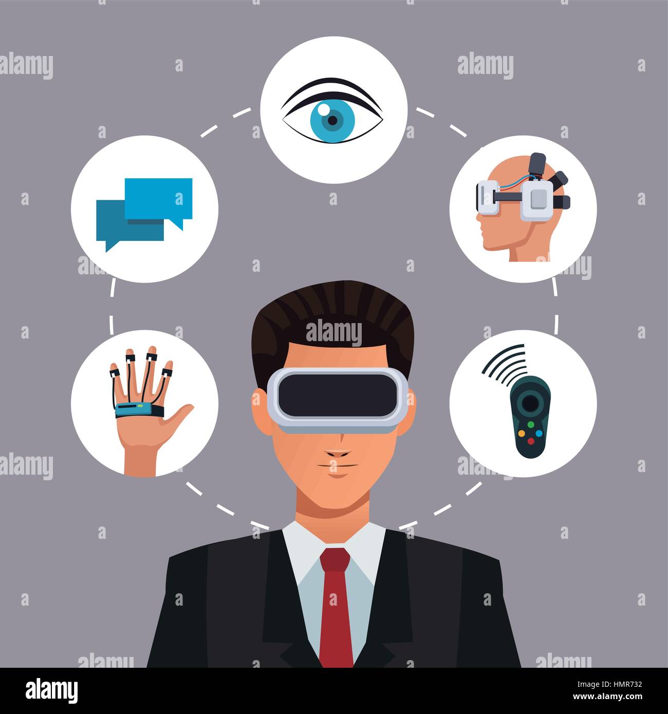 man virtual reality glasses connection wearable smart Stock Vector ...