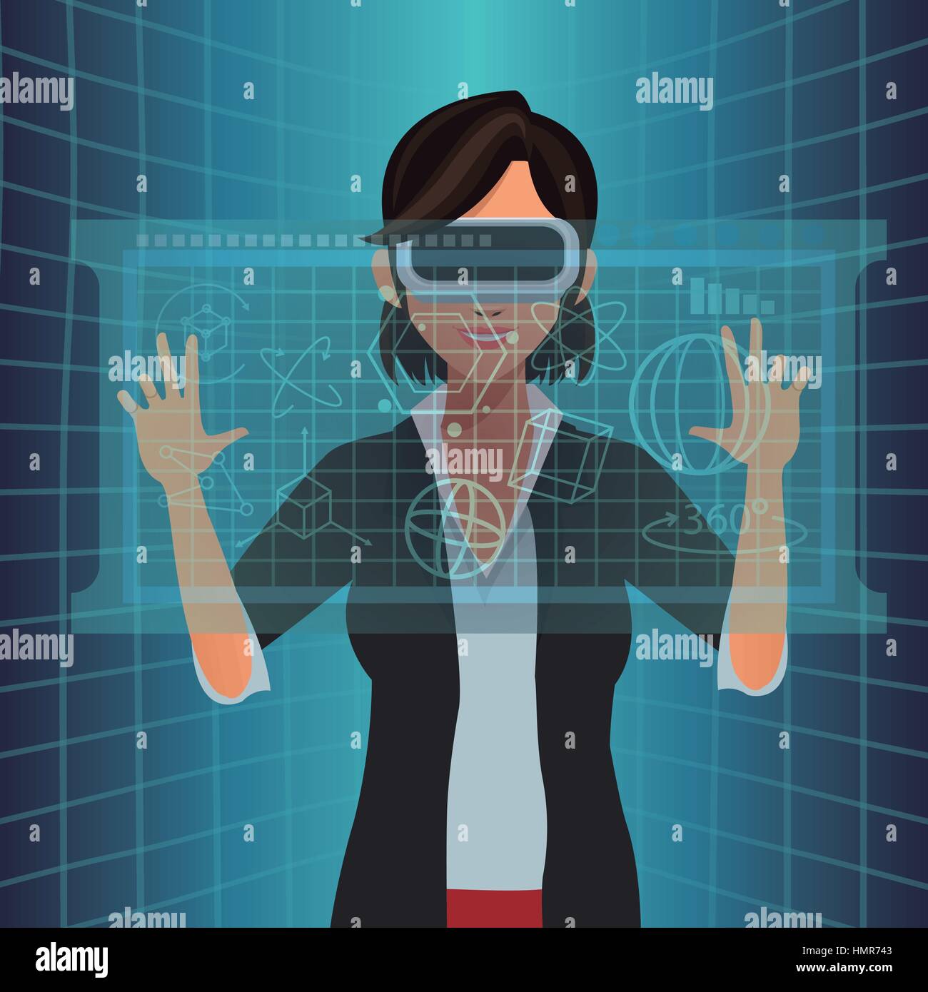 woman with vr goggles touch diagram digital Stock Vector Image & Art ...