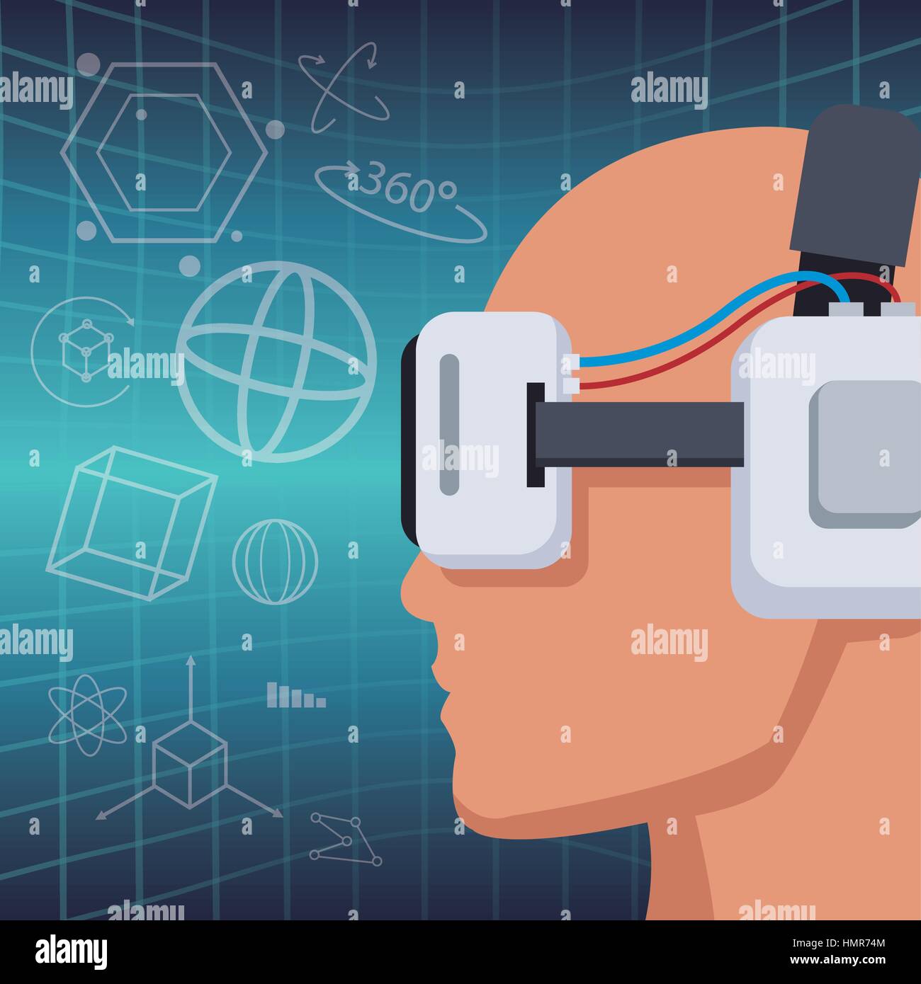 profile head with headset virtual reality vision 3d background Stock ...