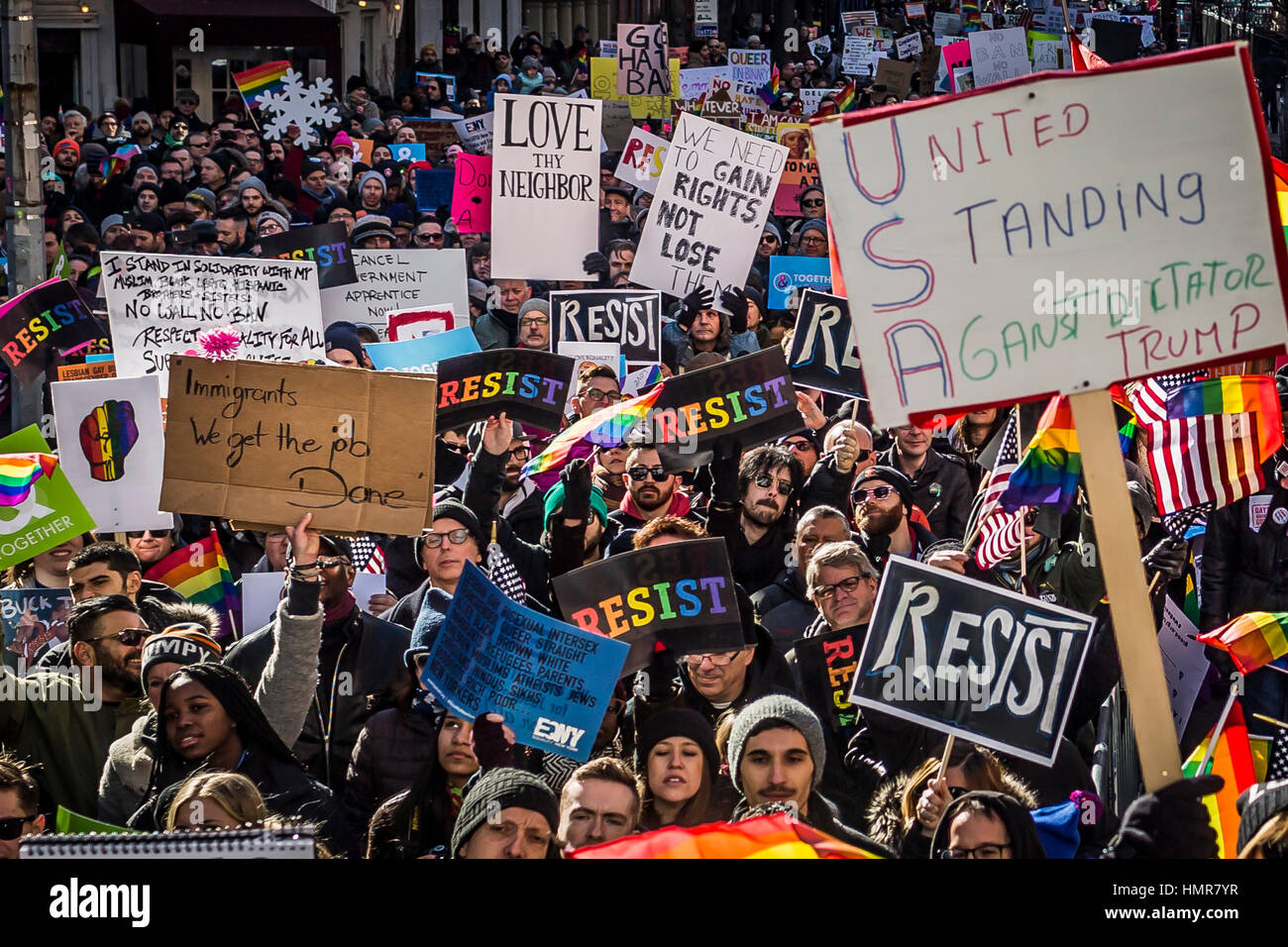 New York City, USA. 4th Feb, 2017. Thousands of LGBTQ activists and ...
