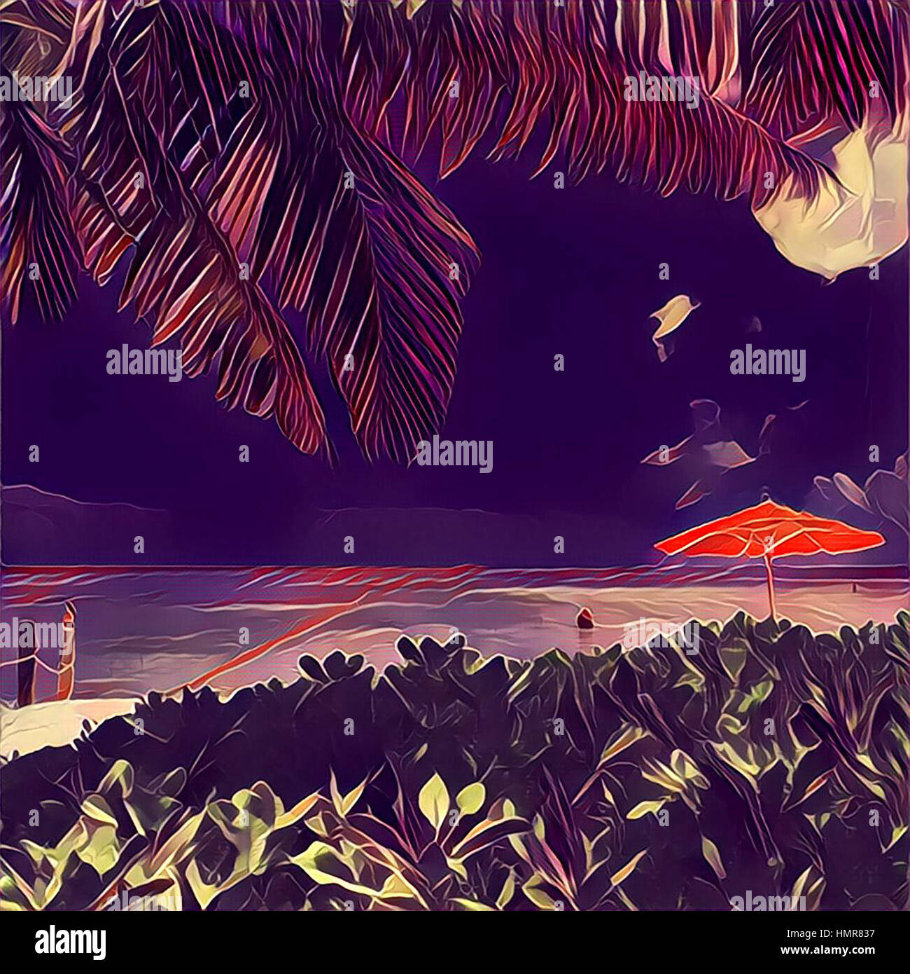 graphic bahamas beach resort with paint style Stock Photo - Alamy