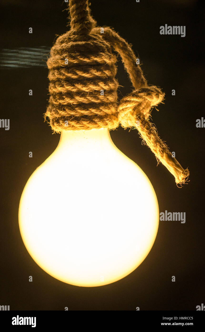 Lighting bulb on a rope Stock Photo - Alamy