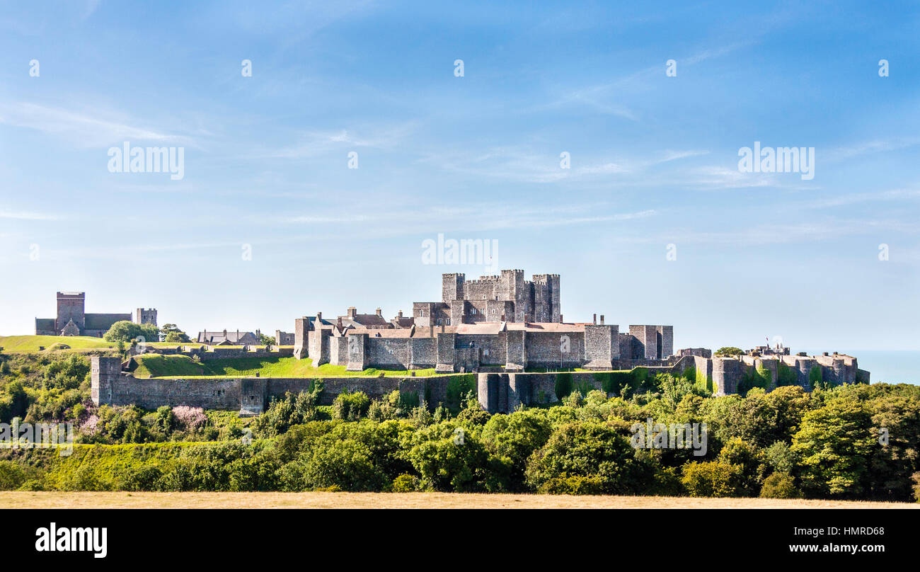 England, Dover Castle. Western view of the castle, curtain walls and ...